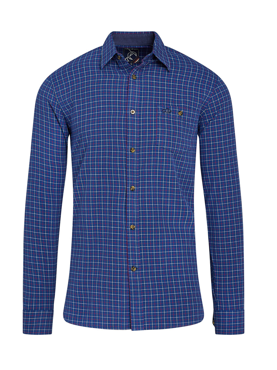 Long Sleeve Window Pane Brushed Cotton Shirt - Navy – Raging Bull Clothing