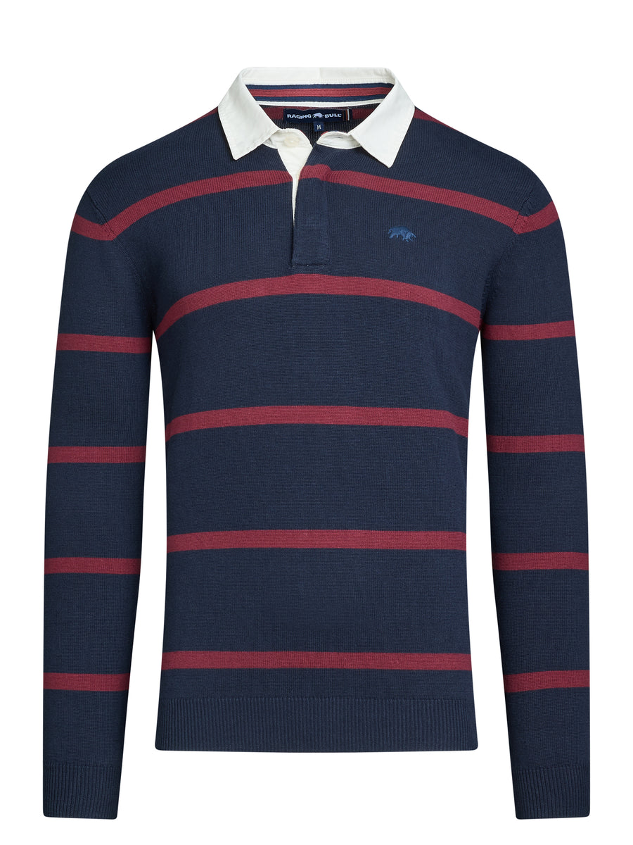 Knitted Rugby Top - Navy – Raging Bull Clothing