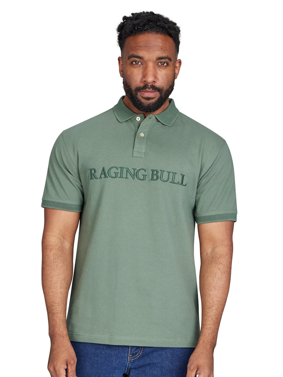 Tonal Embroidered Pique Polo - Khaki – Raging Bull Clothing
