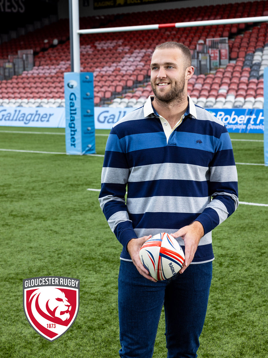 Long Sleeve Irregular Stripe Rugby - Grey & Blue – Raging Bull Clothing