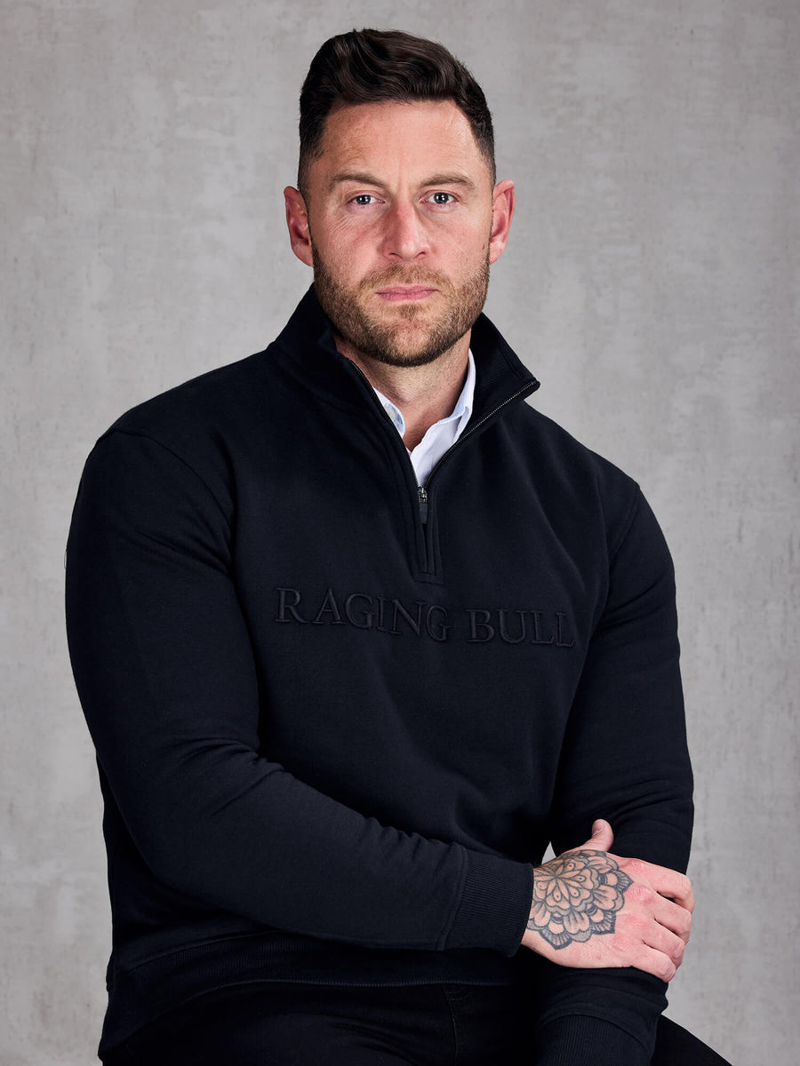 Embroidered Quarter Zip Sweat - Black – Raging Bull Clothing
