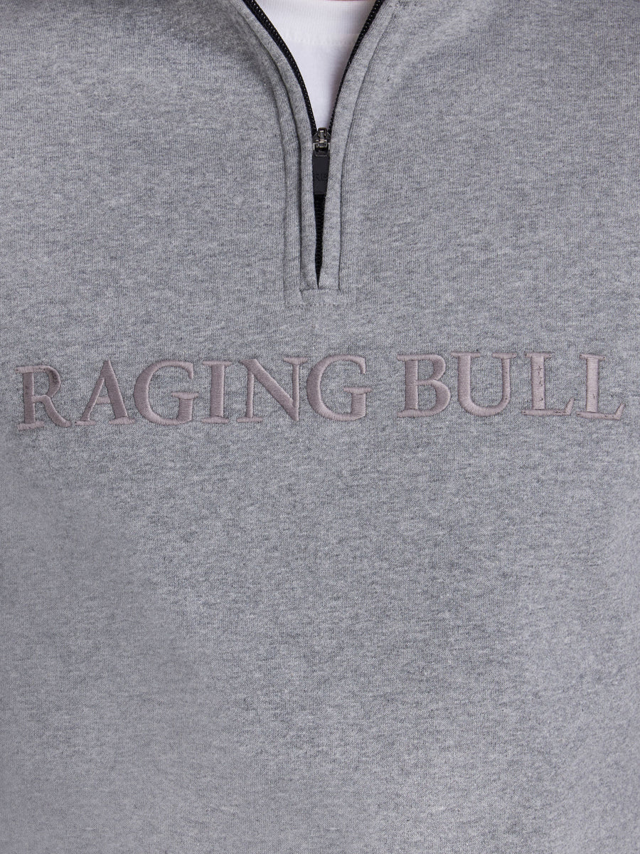 Tonal Embroidered Quarter Zip Sweat - Grey Marl – Raging Bull Clothing