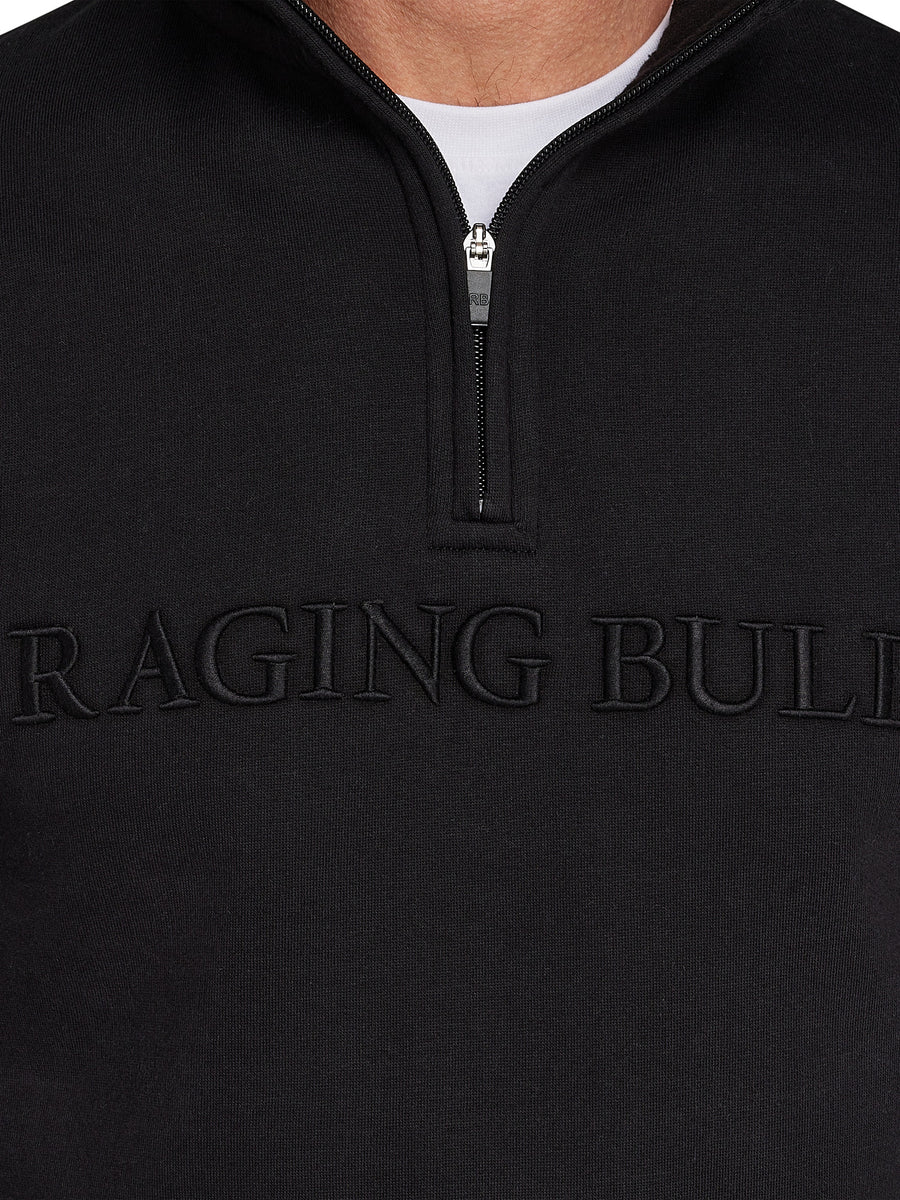 Embroidered Quarter Zip Sweat - Black – Raging Bull Clothing