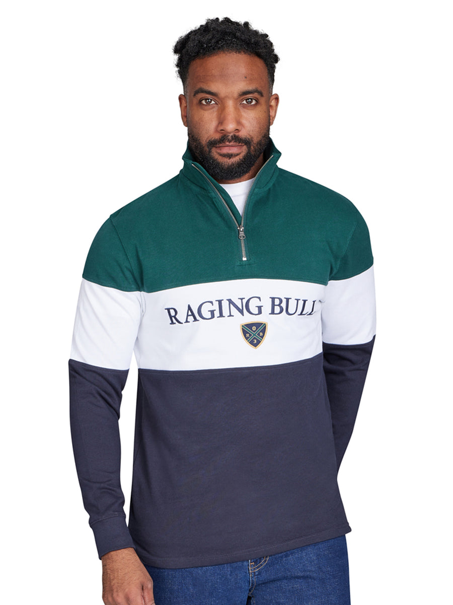 Cut & Sew Panel Quarter Zip - Navy – Raging Bull Clothing