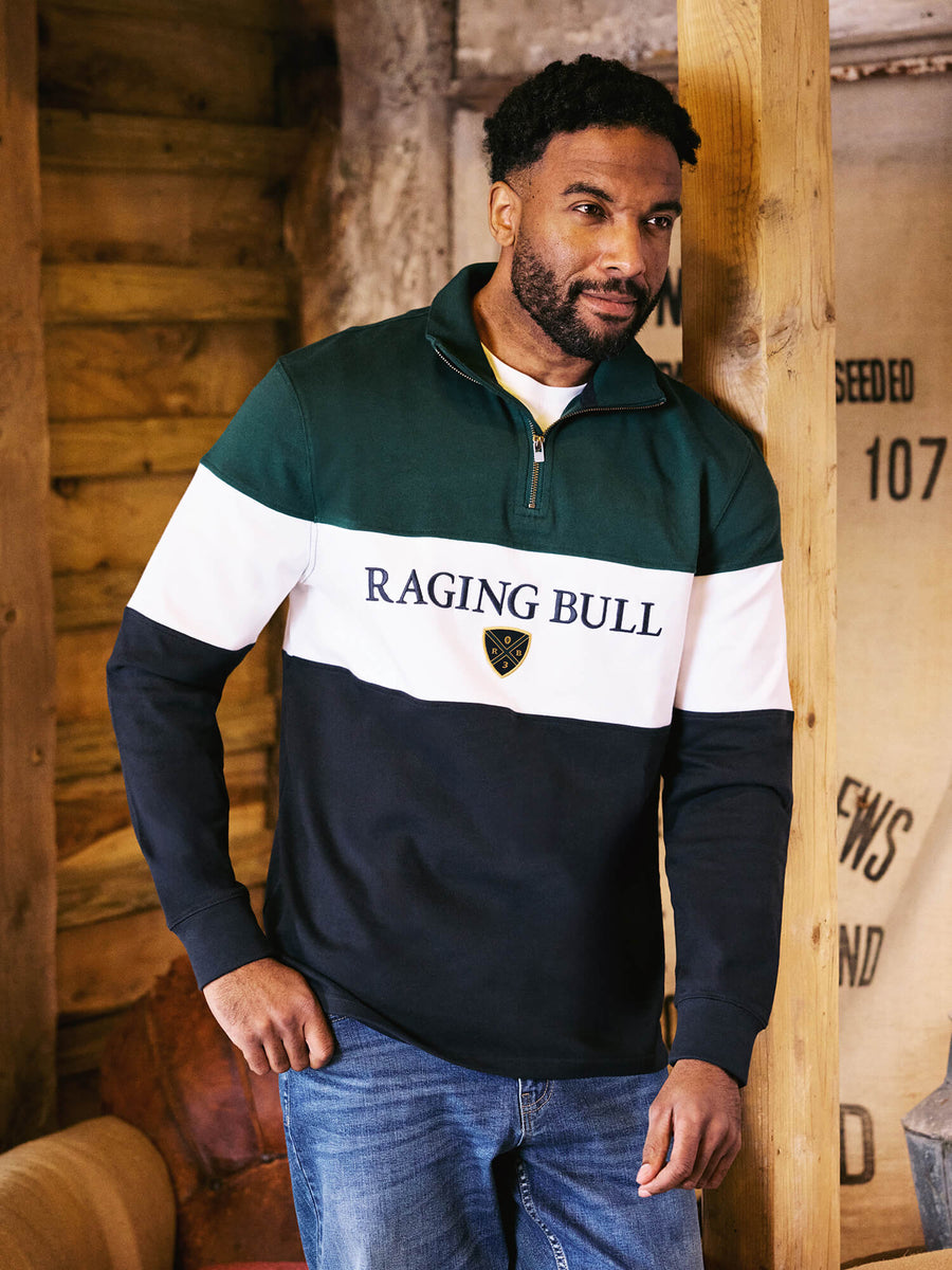 Cut & Sew Panel Quarter Zip - Navy – Raging Bull Clothing