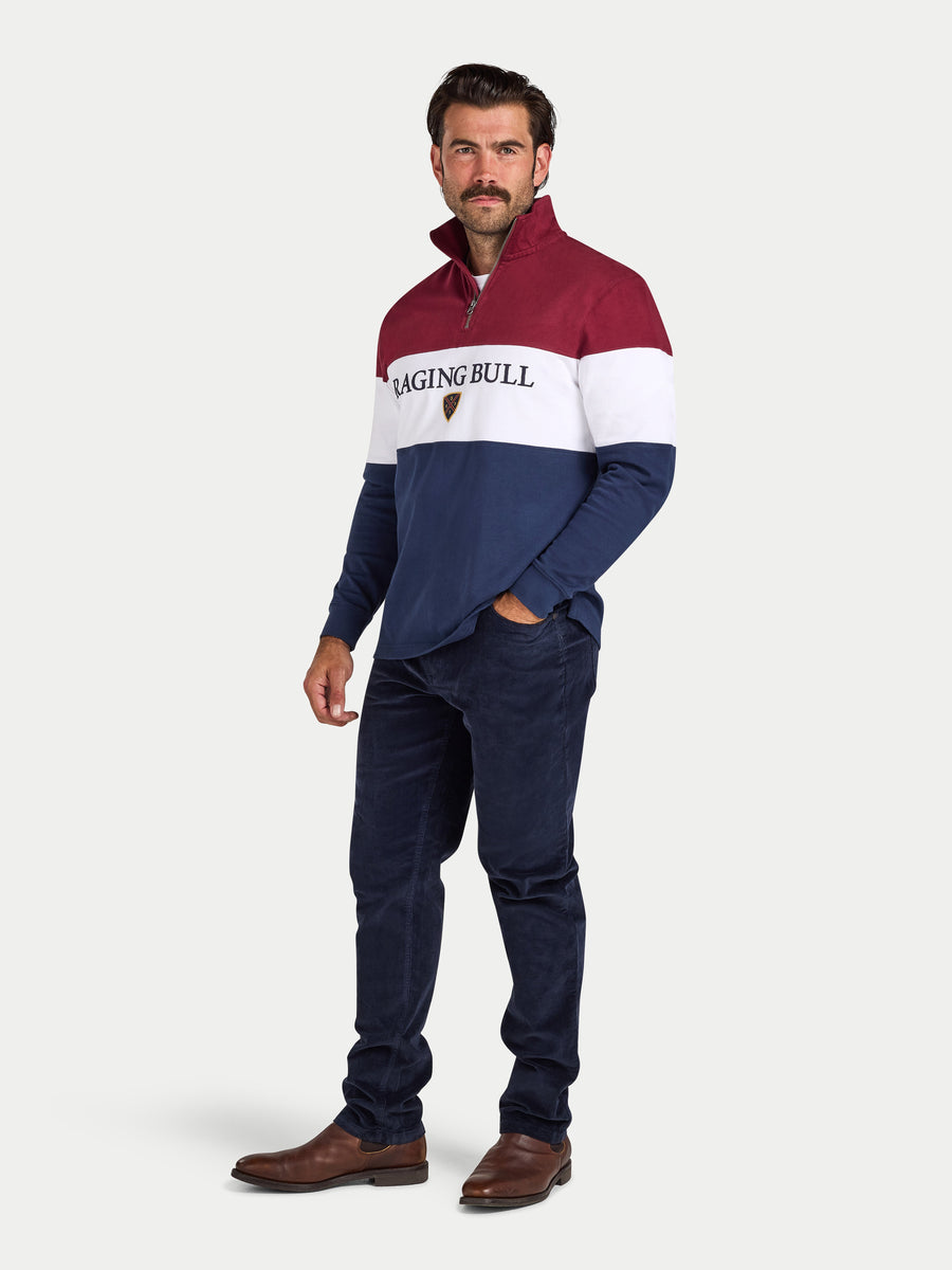 Cut & Sew Quarter Zip - Navy/Red | Raging Bull Clothing