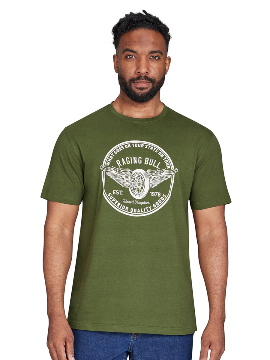 On Tour Wheel T-Shirt - Olive – Raging Bull Clothing