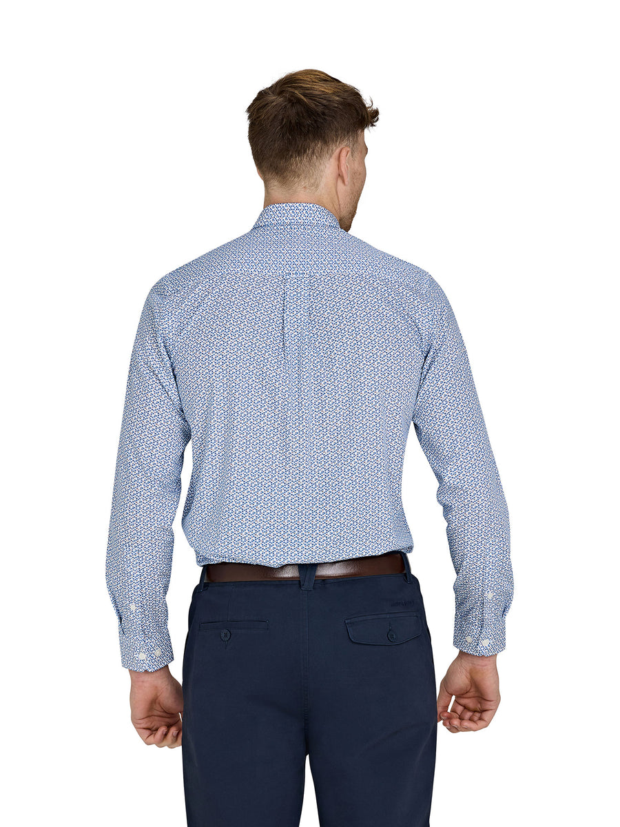 Long Sleeve Pentagon Pattern Cotton Poplin Shirt - White – Raging Bull ...