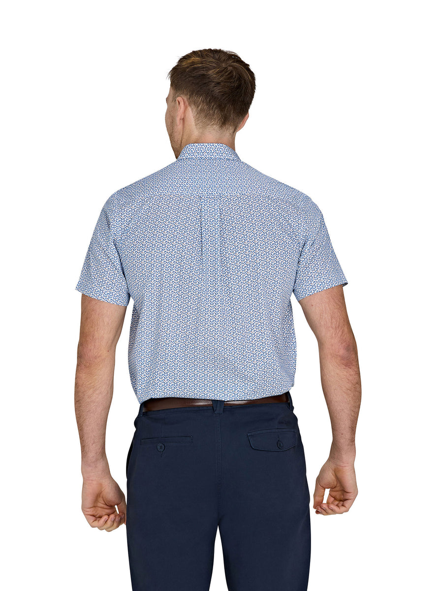 Short Sleeve Pentagon Pattern Cotton Poplin Shirt - White – Raging Bull ...