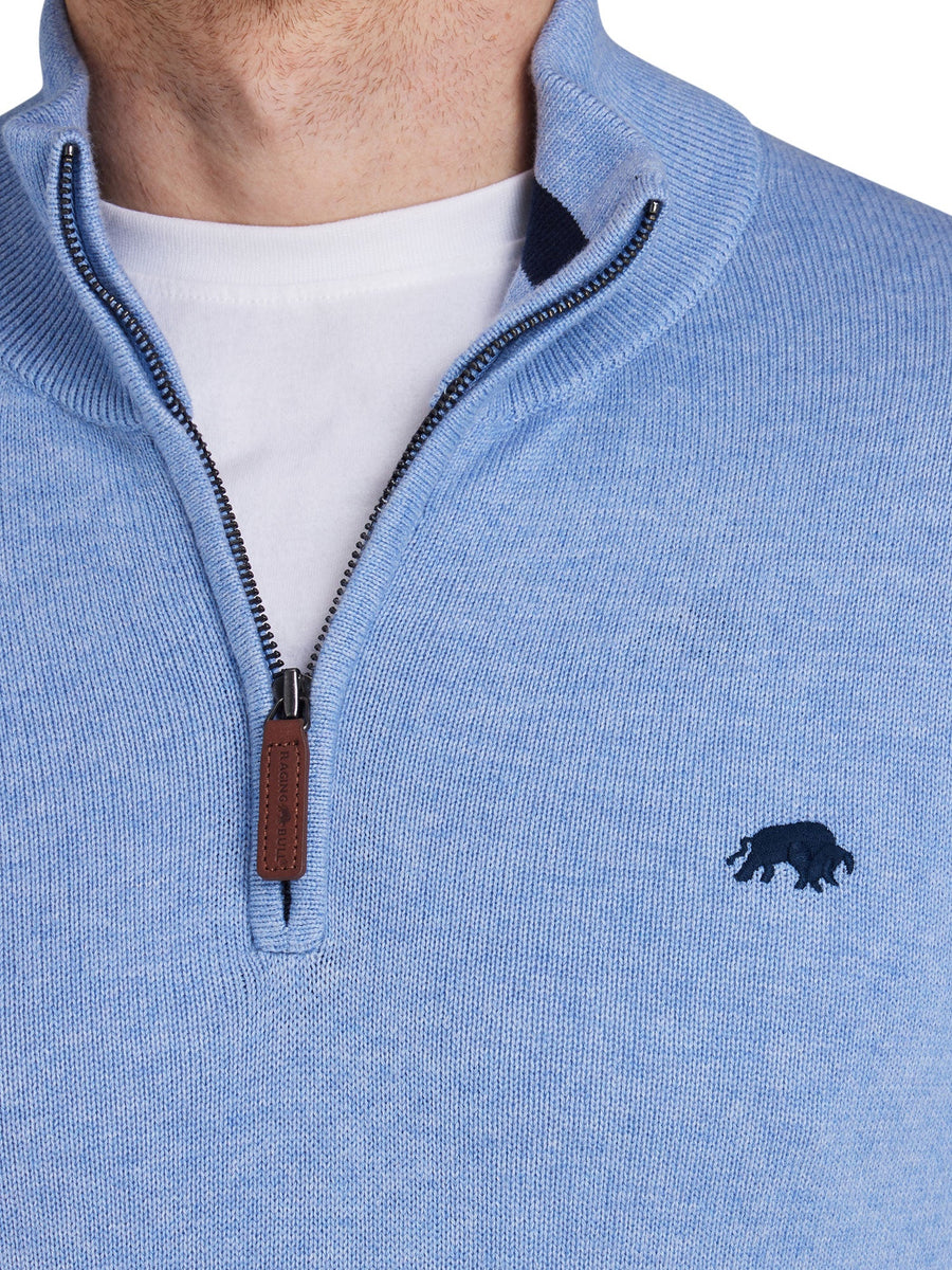 Classic Quarter Zip Cotton/Cashmere Knit - Sky Blue – Raging Bull Clothing