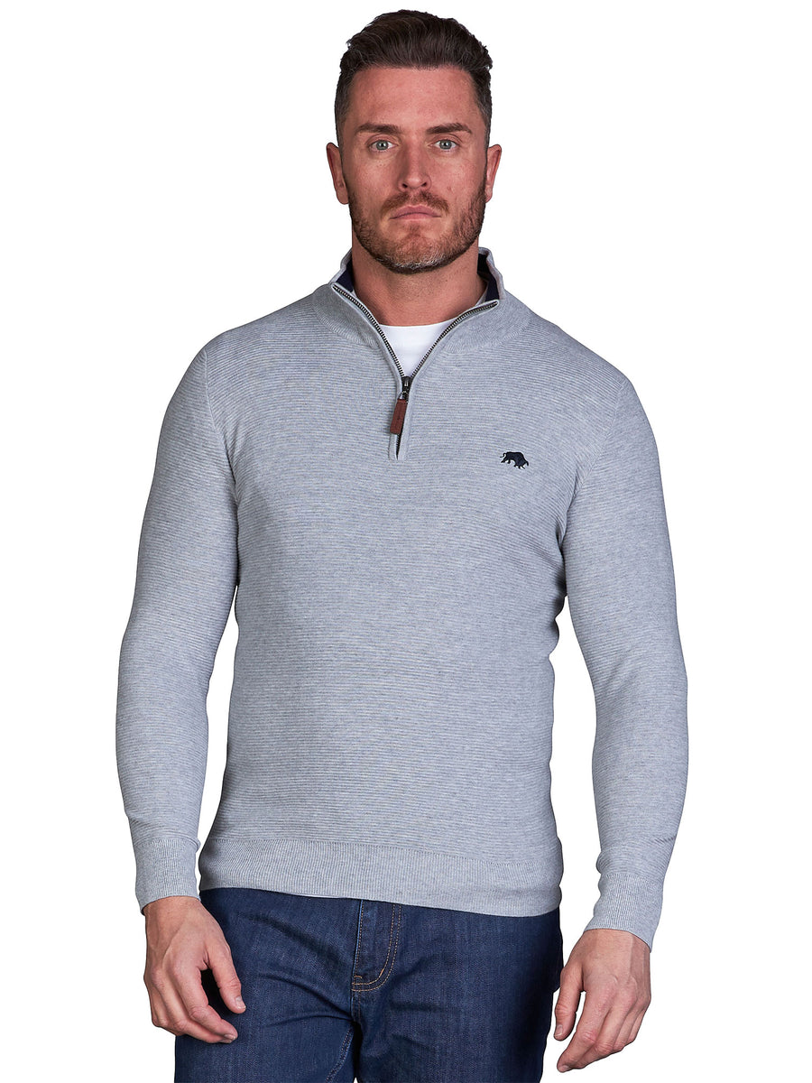 Classic Ribbed Quarter Zip Knit - Grey – Raging Bull Clothing