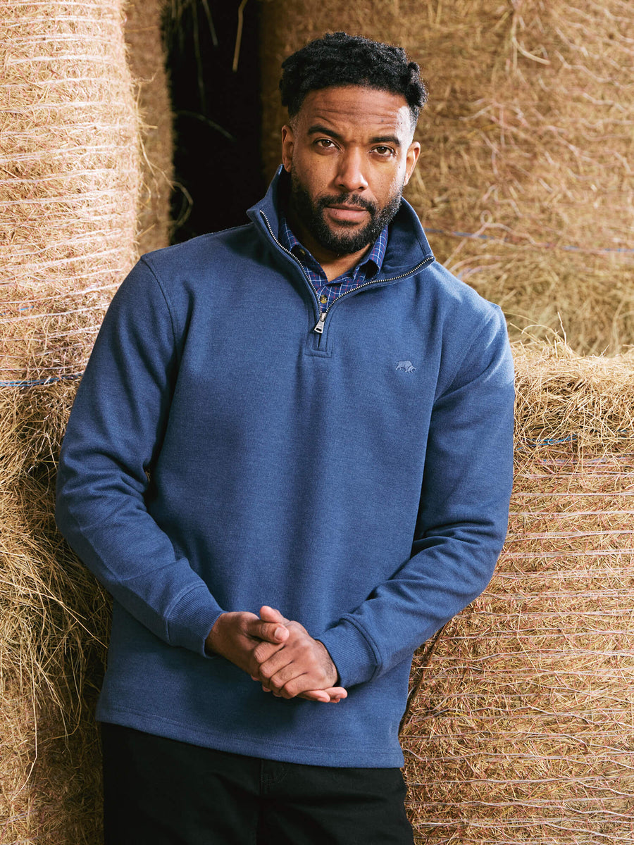 Classic French Rib Quarter Zip Sweat - Denim Blue – Raging Bull Clothing