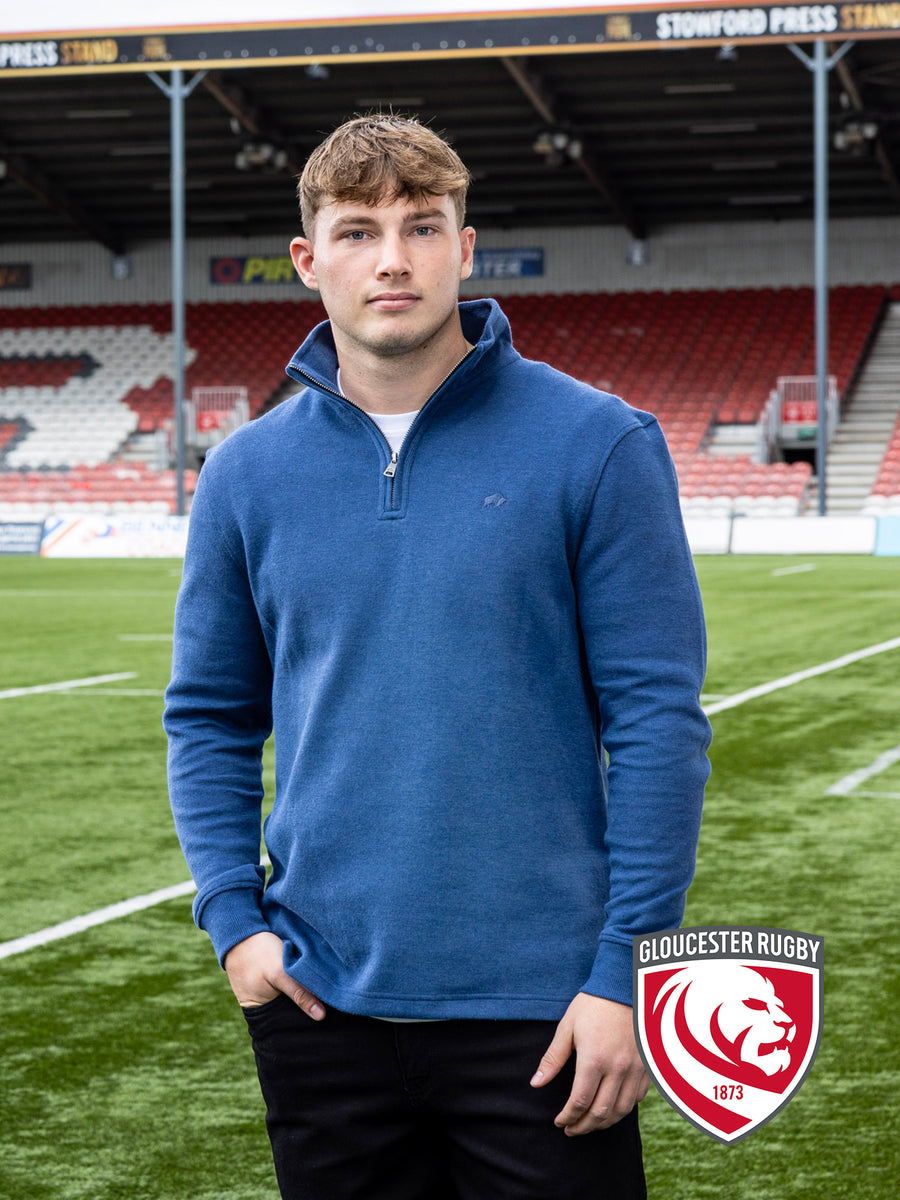 Classic French Rib Quarter Zip Sweat - Denim Blue – Raging Bull Clothing