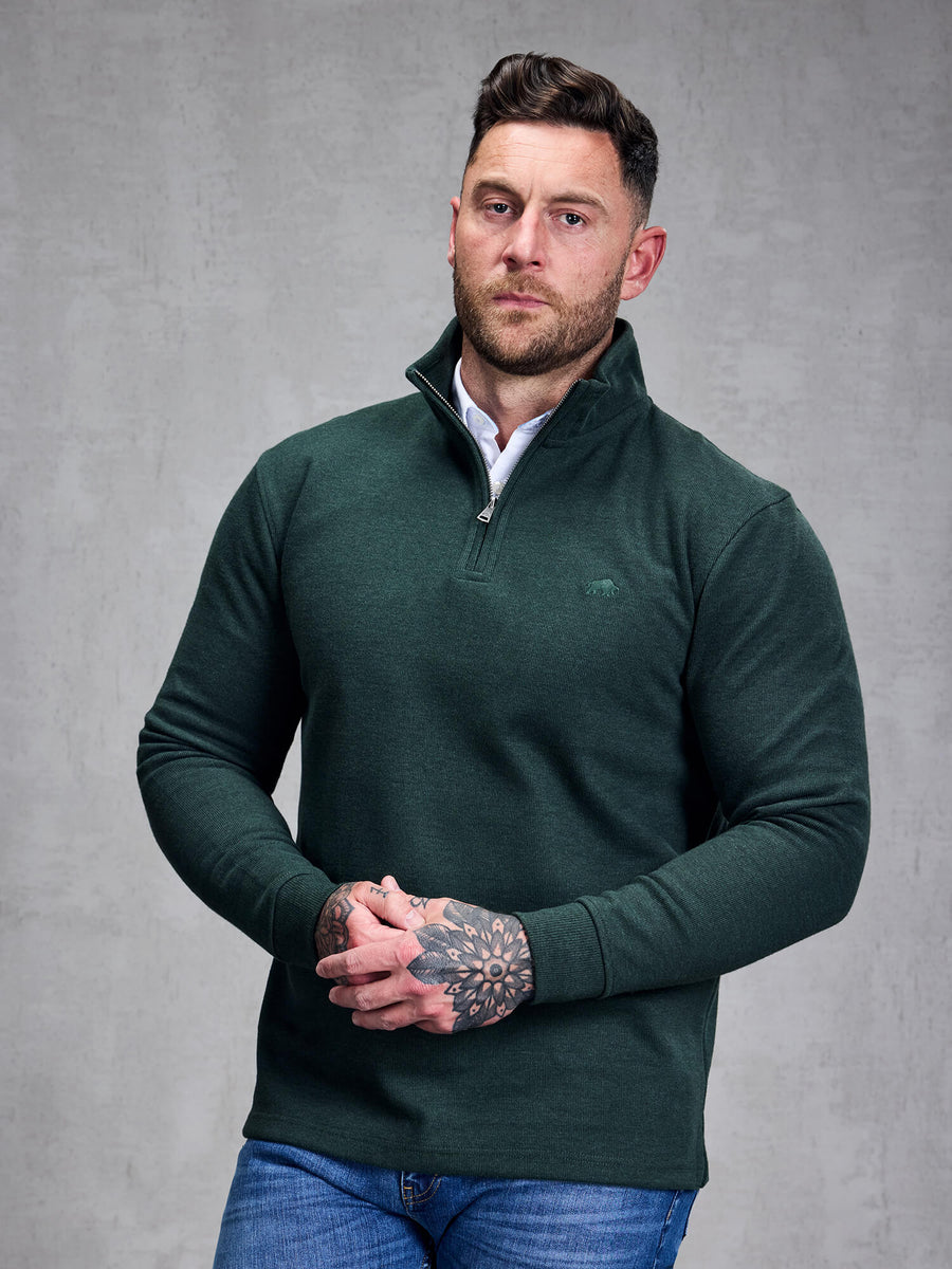 Classic French Rib Quarter Zip Sweat - Olive – Raging Bull Clothing
