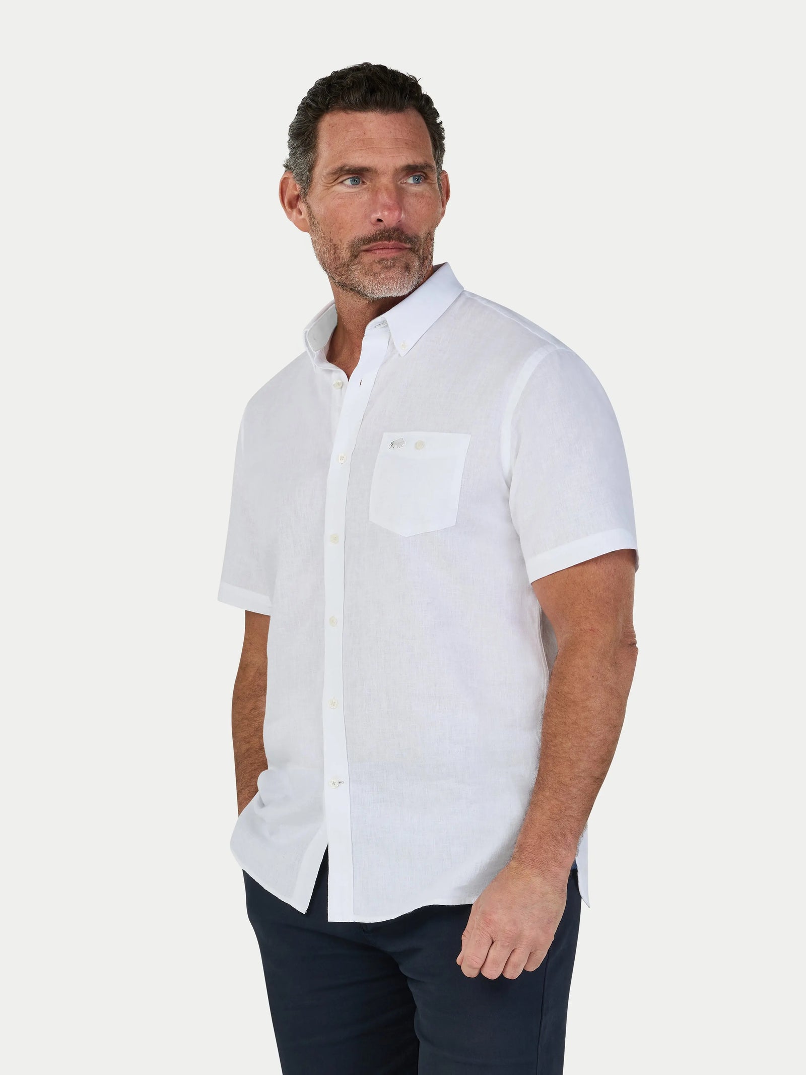Men’s Short Sleeve Linen Shirt White | Raging Bull – Raging Bull Clothing