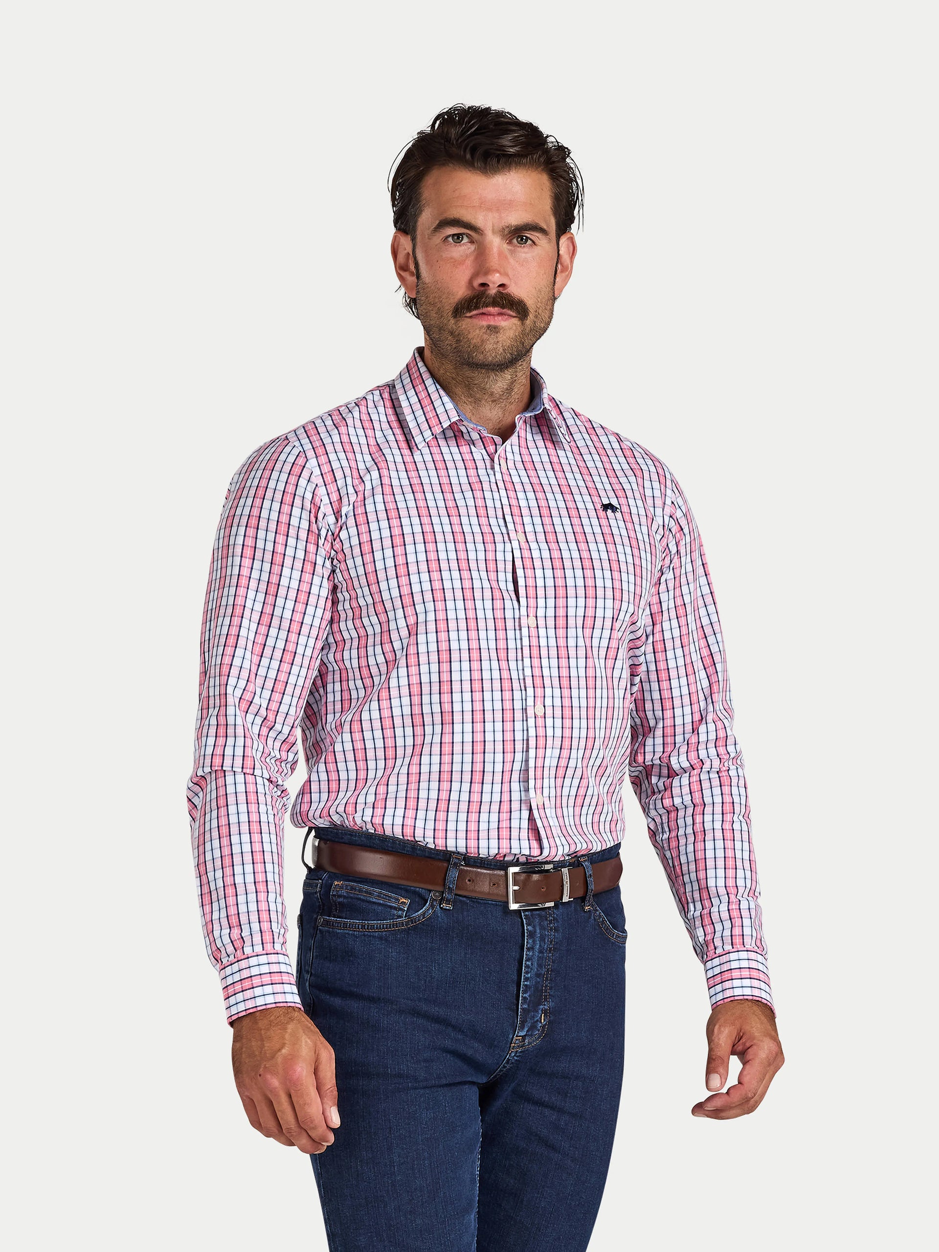 Men’s Large Check Poplin Shirt Pink | Raging Bull – Raging Bull Clothing